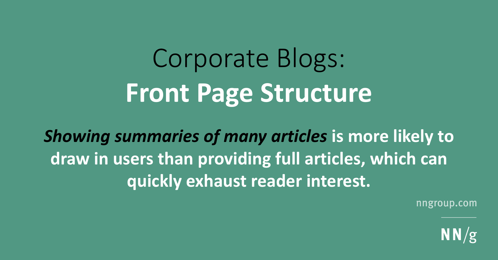 Corporate Blogs: Front Page Structure - NN/G